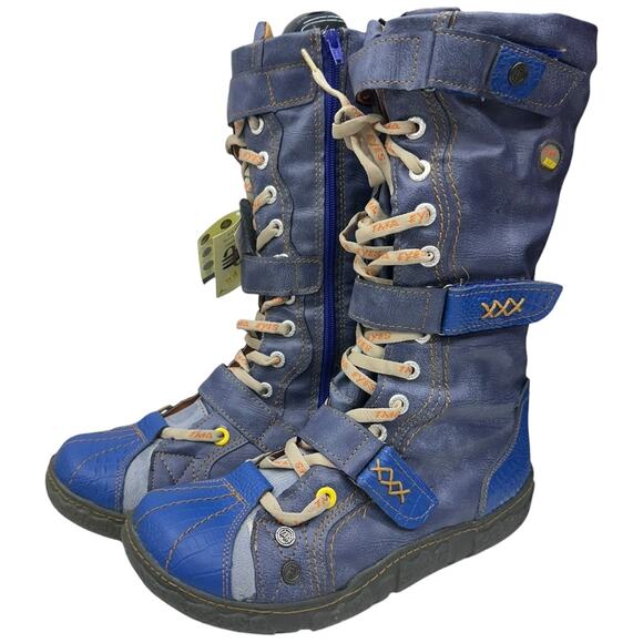 Tma Eyes | Shoes | Tma Eyes Tall Boots Blue Fur Lined Strap Leather ...
